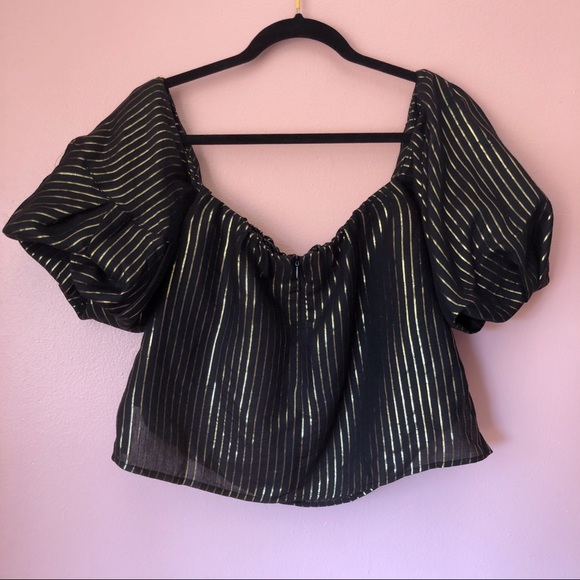 Zara | Tops | Zara Gold Metallic Stripe Off Shoulder Top | Poshmark